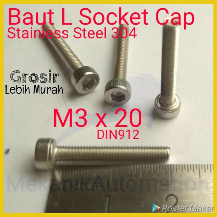 Jual Baut L M3 x 20 SS304 Hex Socket - Jakarta Timur - Mekanikautomation | Tokopedia