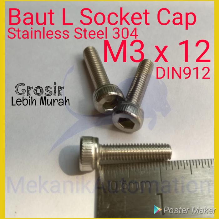 Jual Baut L M3 x 12 SS304 Hex Socket - Jakarta Timur - MekanikAutomation | Tokopedia
