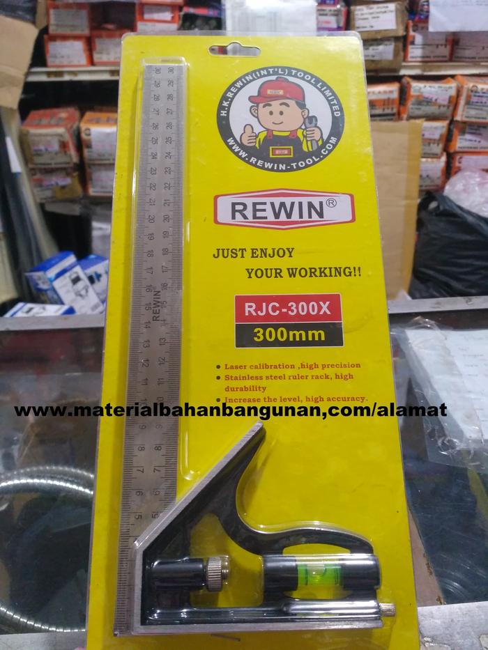 Jual penggaris siku waterpass 30 cm Rewin elbow ruler sudut stainless ...