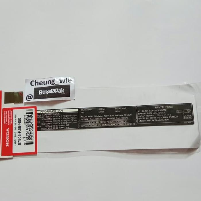 Jual Stiker Label Warning Tekanan Ban Honda Sonic 150 R ori AHM - Kab ...