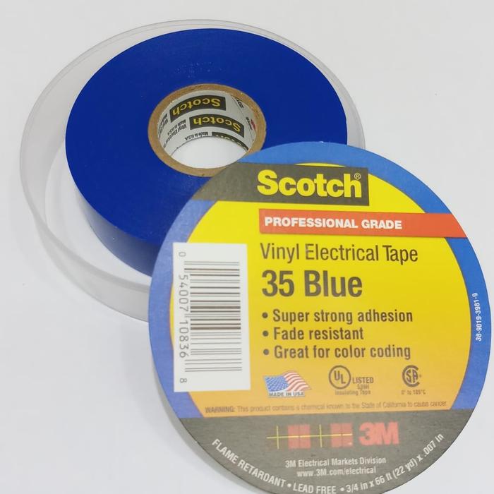 Jual 3M Scotch 35 blue vinyl electrical tape / isolasi kabel listrik ...