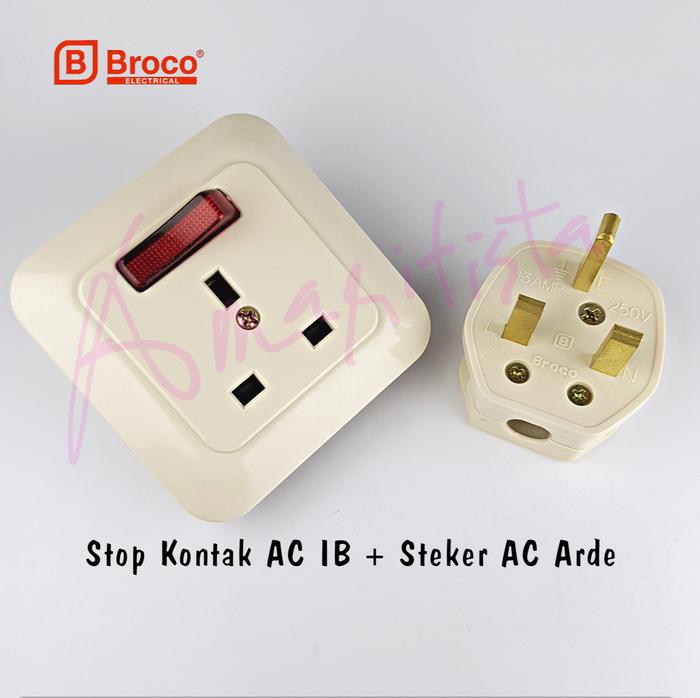 Jual Stop Kontak AC BROCO Gracio Inbow Cream + Steker AC Arde 13A ~250V ...