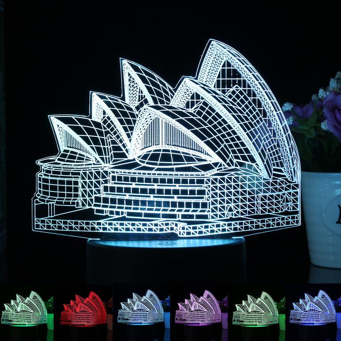 Jual Sydney Opera House 7 Color 3D LED Desk Table Lamp Touch Switch ...