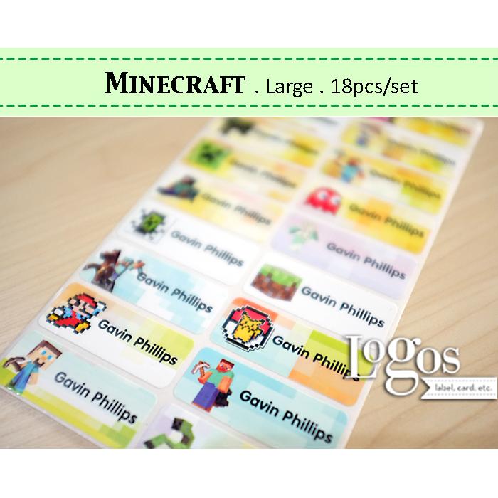 Jual Minecraft LARGE. Stiker label nama waterproof stiker nama anak ...