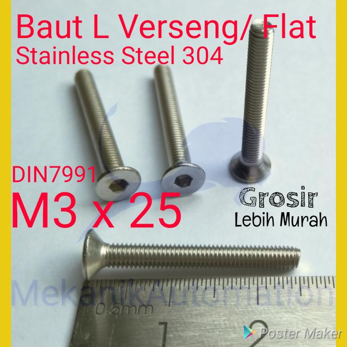 Jual Baut Verseng L M3 x 25 Flat Stainless 304 - Jakarta Timur - Mekanikautomation | Tokopedia