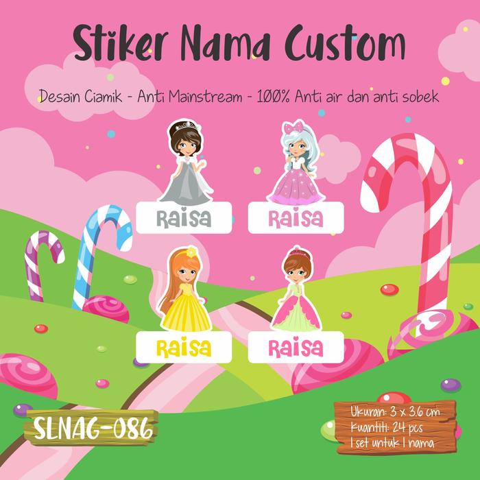 Jual sticker label nama anak kartun baby girl princess perempuan SLNAG ...