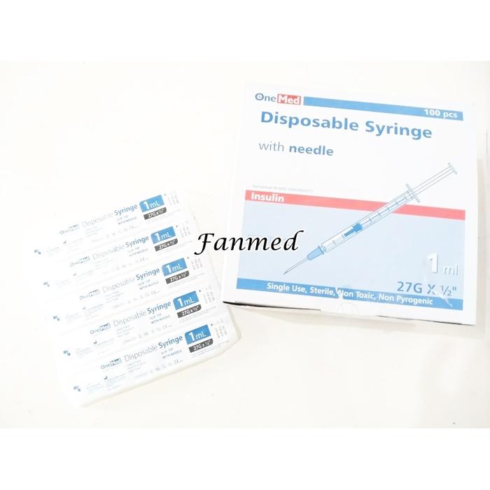Jual Disposable Syringe With Needle One Med 1 ml Insulin 1 cc Onemed ...
