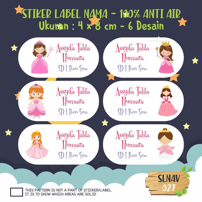 Jual sticker label nama anak princess kartun girl cewek castle SLNAV ...