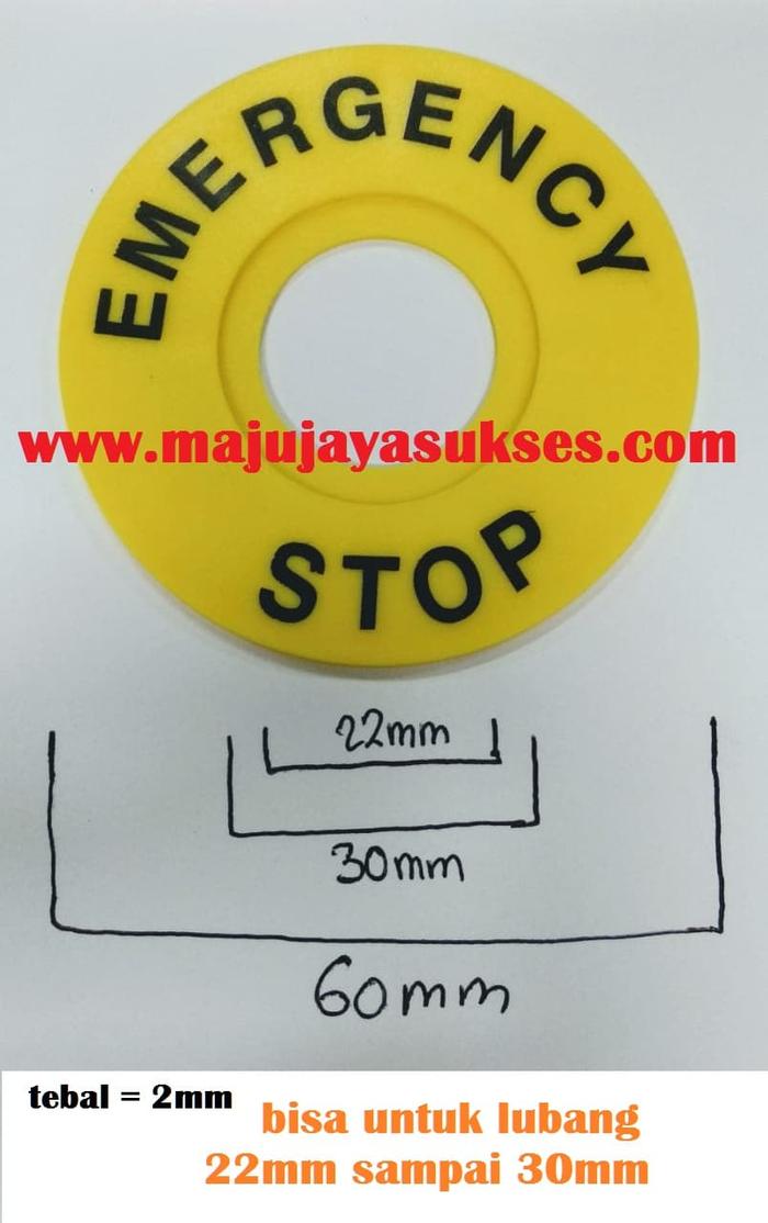 Jual EMERGENCY STOP Label Panel Bulat Round Kuning 22mm 25mm 30mm 60mm ...