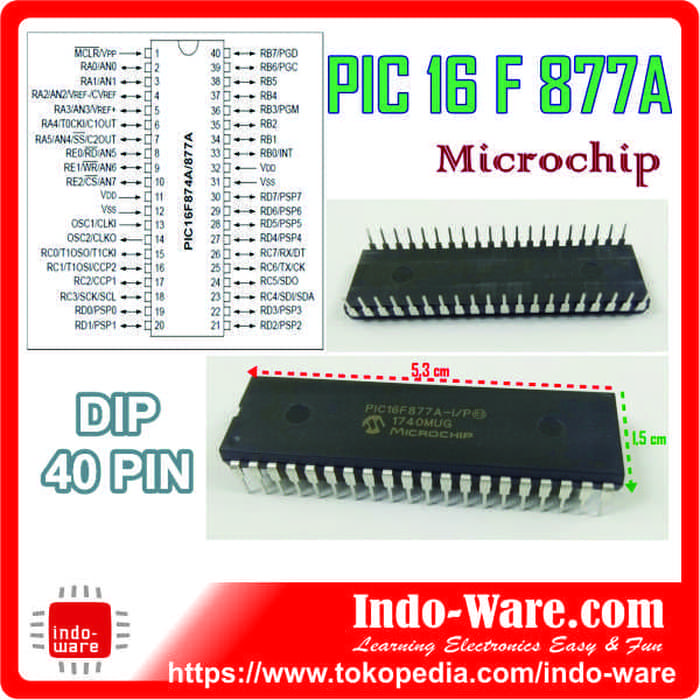 Jual PIC16F877A PIC 16F877A PIC 16F877 A DIP 40pin PIC16F877A-I/P ...