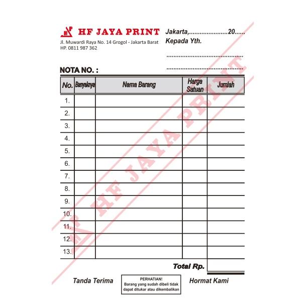 Jual Cetak Buku Nota, Kertas Ncr 3 Ply; 1 Warna + Nomerator Di Seller ...