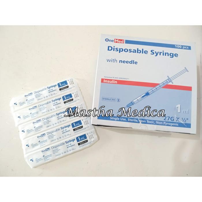 Jual Disposable Syringe With Needle One Med 1 ml Insulin 1 cc Onemed ...