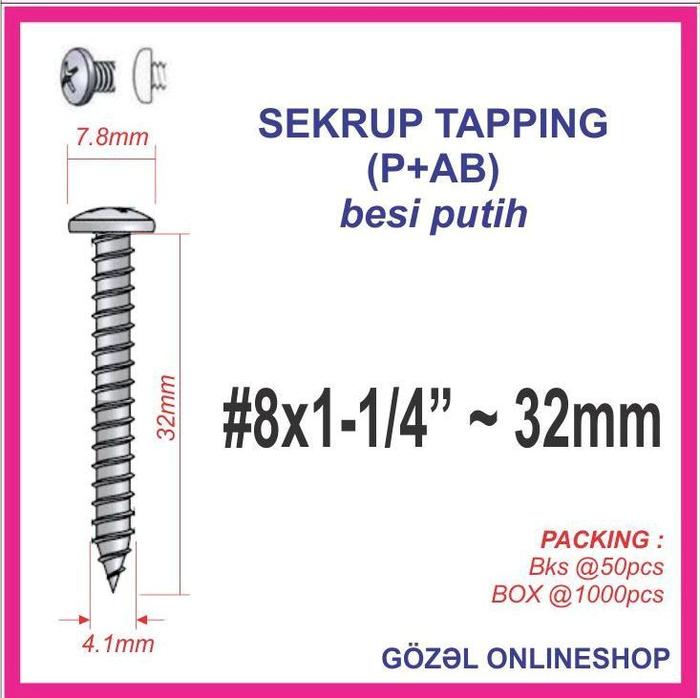 Jual Sekrup PAB - no 8 x32mm - besi putih - Skrup Pan head - Bks 50pcs ...