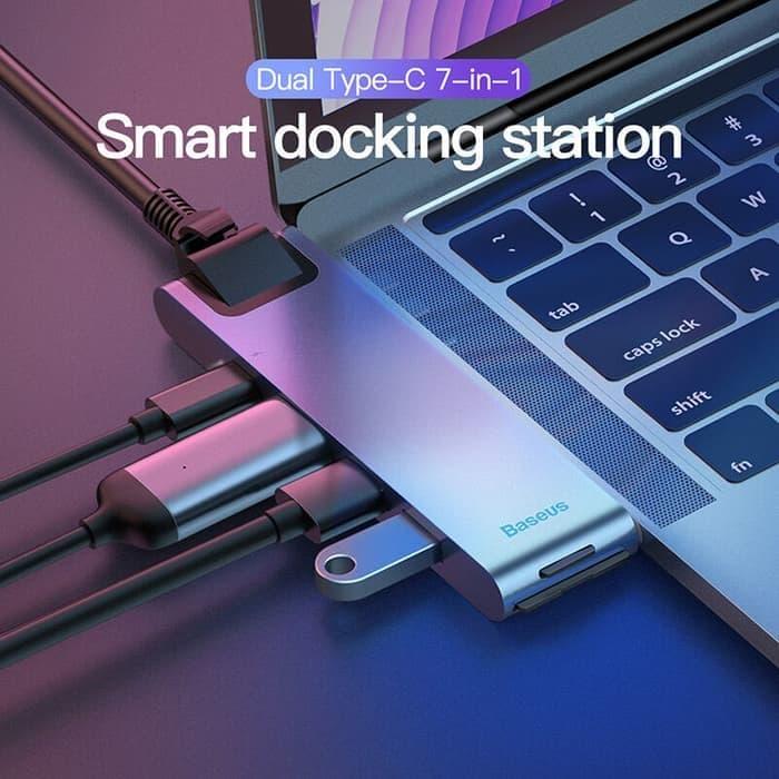 Promo BASEUS DUAL USB C TO HUB 3.0 HDMI LAN GIGABIT PD QUICK MICRO SD ...