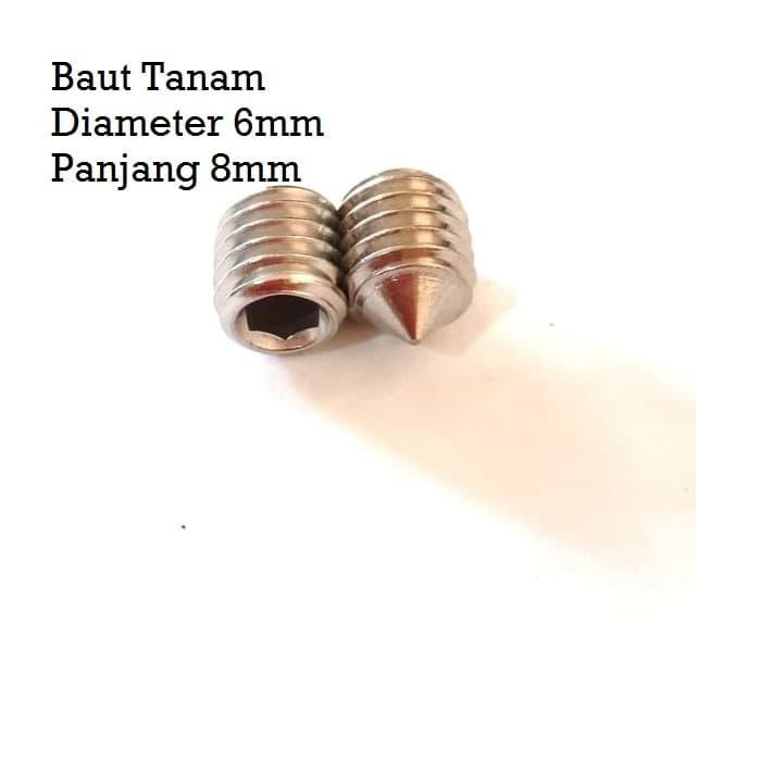 Jual Baut tanam M6 x 8mm tajam 1pcs stainless baut socket hex L 3mm ...