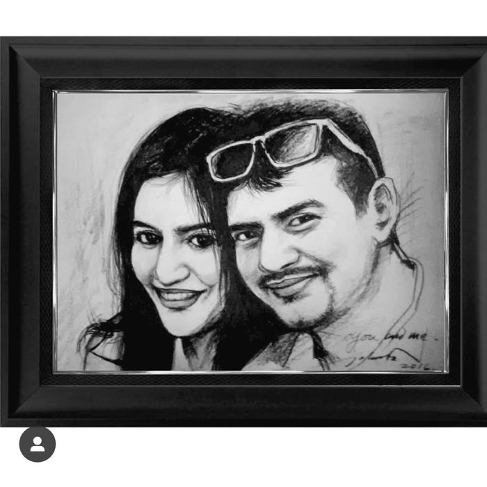 Jual Sketsa/Lukis Wajah Hitam Putih (Couple) +Bingkai Kaca Minimalis ...