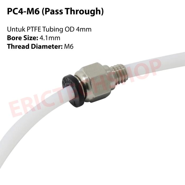 Jual PC4-M6 Pneumatic Connector PTFE 1.75mm untuk 3D Printer (Pass ...
