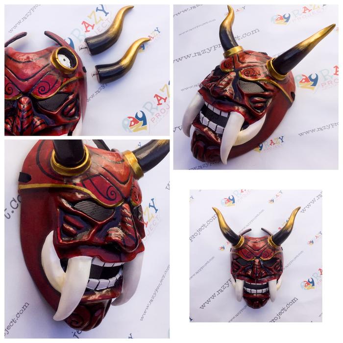 Jual Mask Topeng Kayu Cosplay Anime Jepang Samurai Demon Setan Red ...