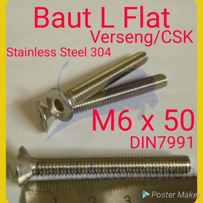 Jual Baut L Flat M6 x 50 Verseng SUS304 - Jakarta Timur - MekanikAutomation | Tokopedia