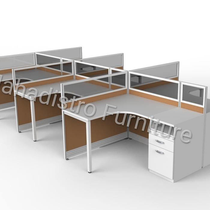 Jual Meja kerja partisi kaca / workstation 6 staff / meja kantor ...