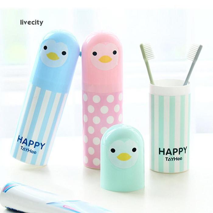 Jual Portable Cute Cartoon Penguin Toothbrush Toothpaste Holder ...