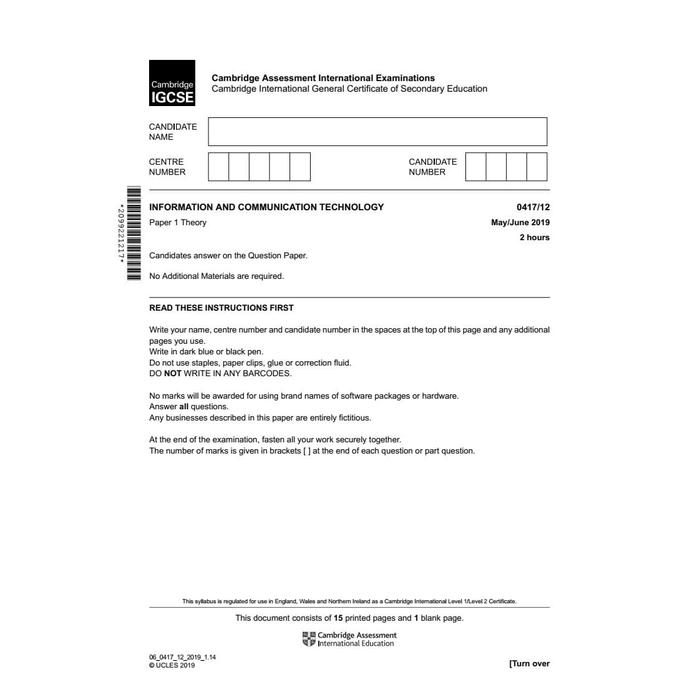 Jual IGCSE ICT 0417 May/June past papers and mark schemes 2010-2019 ...