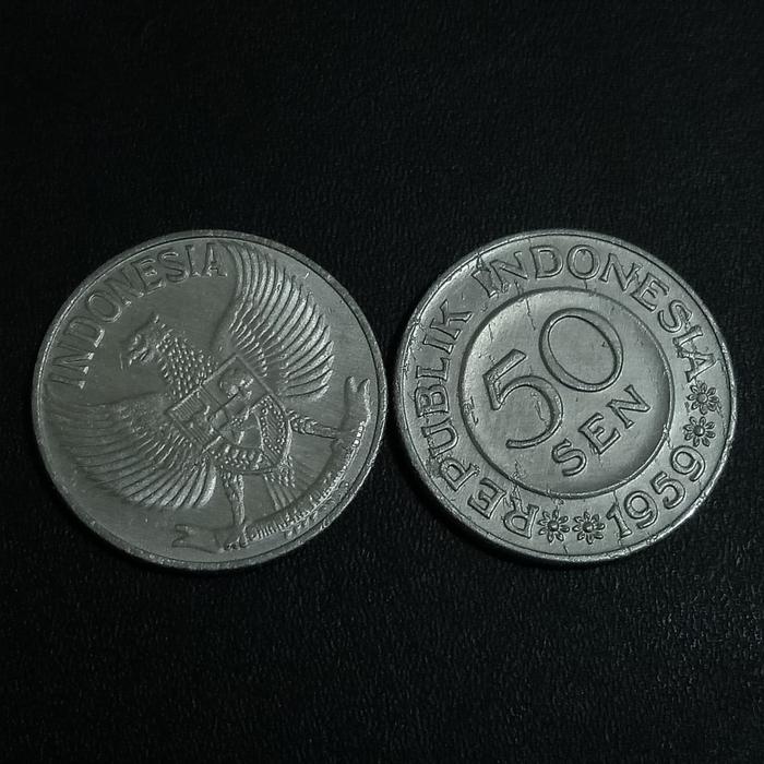 Jual Koin kuno antik Nominal Rp 1 atau 1 rupiah indonesia (2 Keping 50 Sen) - Kab. Tangerang ...