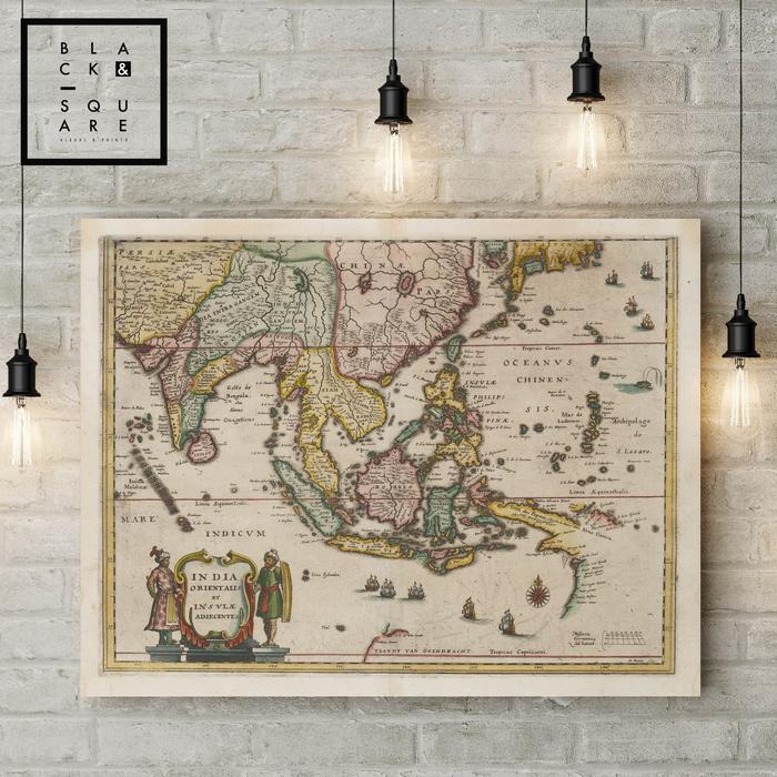 Jual Peta Indonesia Vintage / Antique - Replica Vintage Map + Frame ...