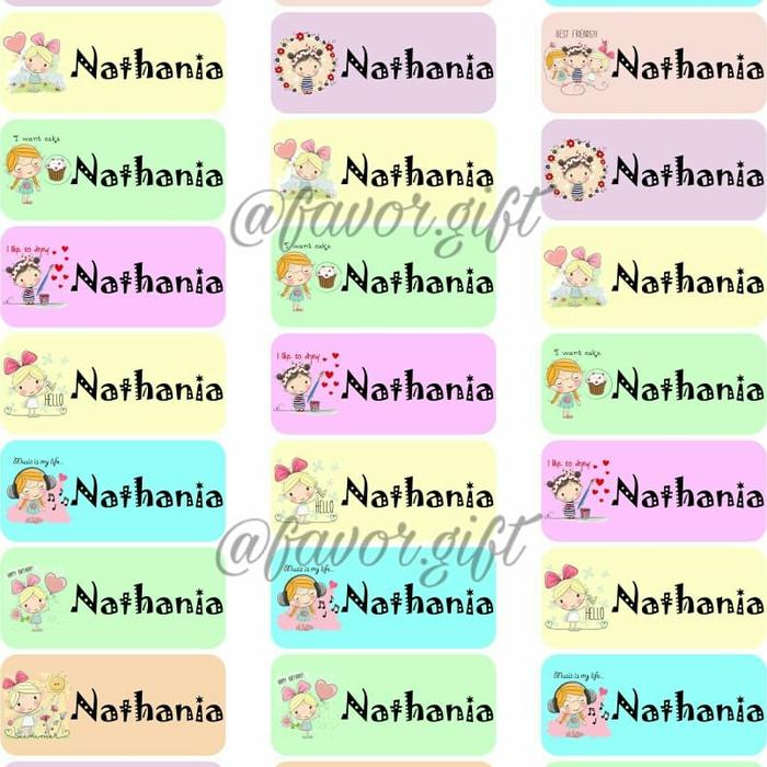 Jual Stiker label nama waterproof tema cute cartoon girl - Kab. Jember ...