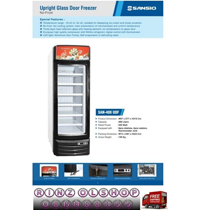 Promo SANSIO SAN 408UDF UPRIGHT GLASS DOOR FREEZER NO FROST SAN 408 UDF ...