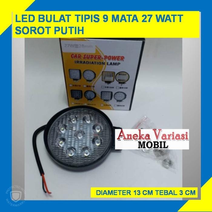 Jual LAMPU TEMBAK SOROT MOBIL LED BULAT TIPIS 9 MATA 27 WATT SOROT ...