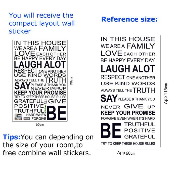 Jual DELTA Wonderland Stiker Dinding Desain Family Rules Words, Dapat ...