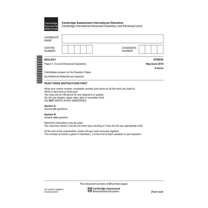 Jual A level Biology 9700 May/June past papers and mark schemes 2015 ...