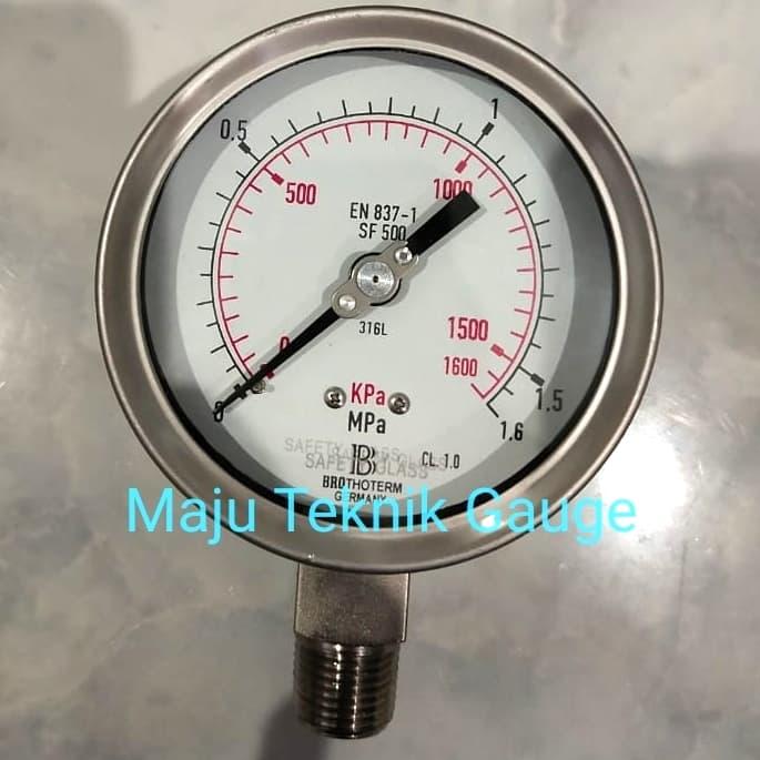 Jual Brothoterm Pressure Gauge D 4" 0-1,6 Mpa Drat 1/2 inchi bottom full SS - Jakarta Utara ...