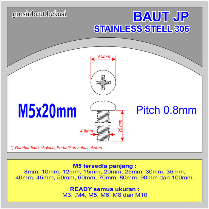 Jual Baut JP - M5 x20mm - Kepala Obeng Plus - Stainless Steel 304 - Kota Bekasi - Gozel_Online ...
