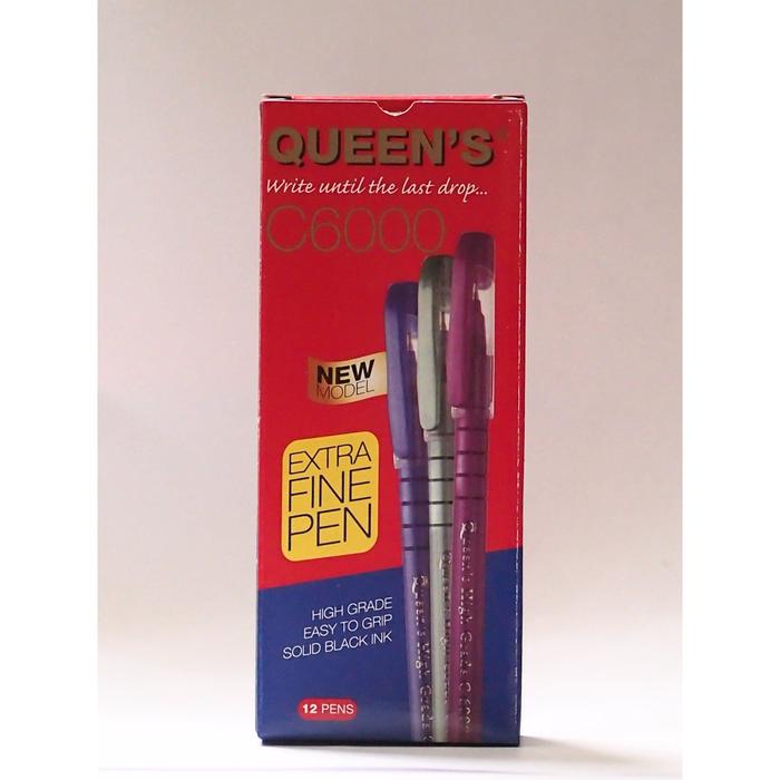 Promo Ballpoint /Pulpen Queen C6000 , 0.7mm isi 12 pcs- Black - Kota ...