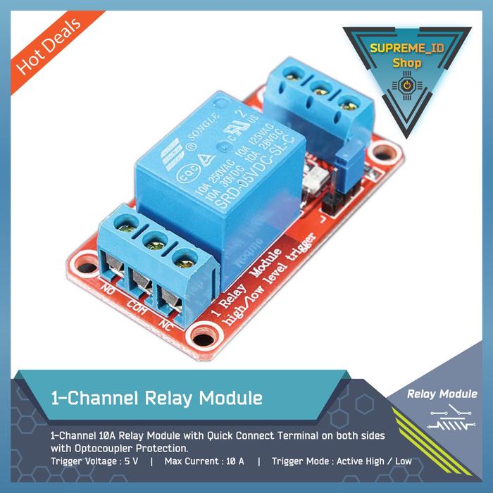 Jual 1-Channel Optocoupler 5V Relay Module + Adjustable Hi/Lo Trigger ...