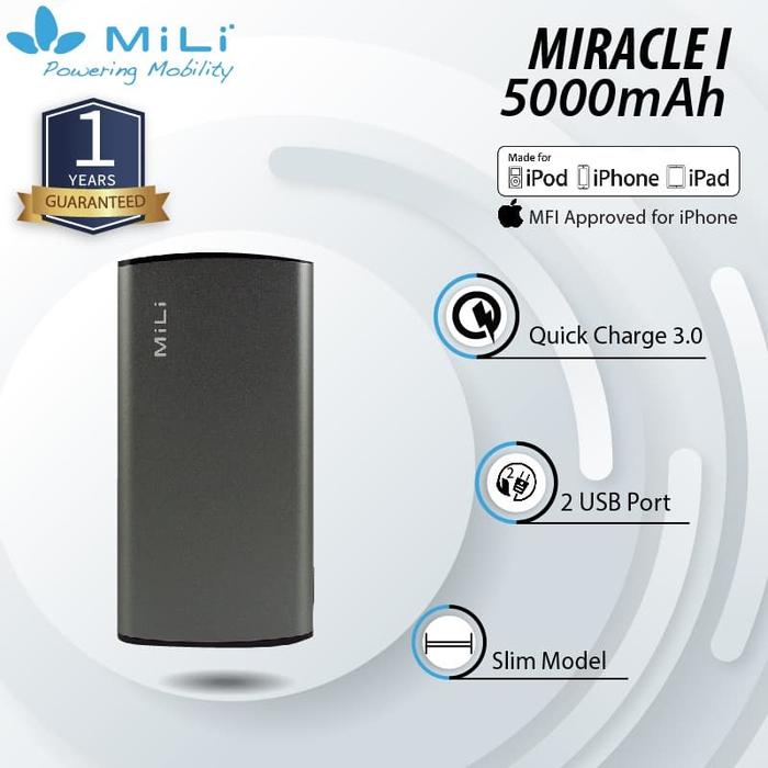 Promo MiLI Power Miracle I Powerbank 5000mAh Real Capacity - Grey ...