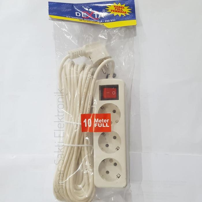 Jual Terminal Stop Kontak Dexta 3 Lubang + 10 meter + saklar on-off ...