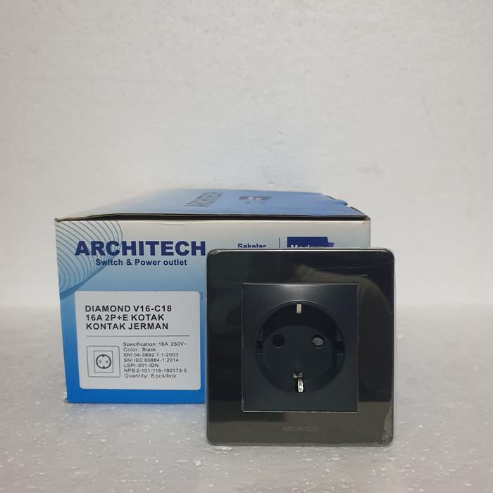 Jual Stopkontak / Stop Kontak Architech Diamond Hitam V16-C18 2P+E 16A ...