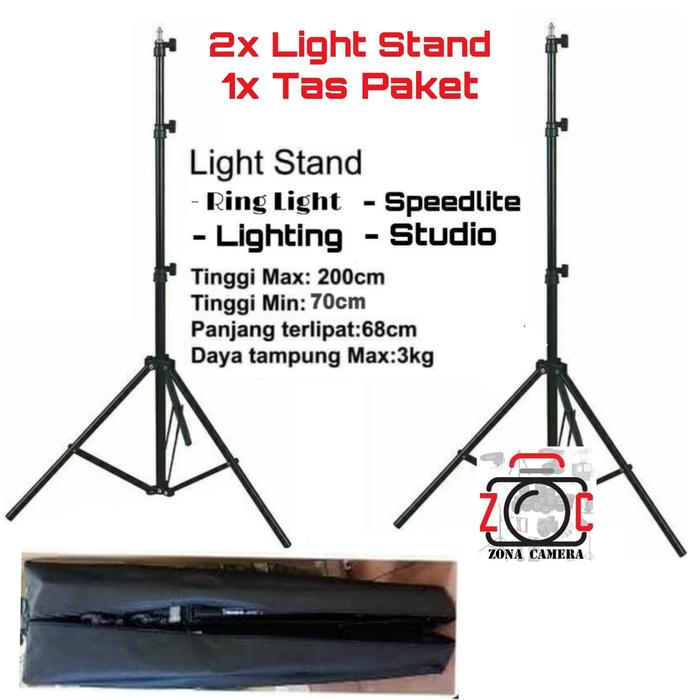 Jual Paket Light Stand 2M Double + Tas Paket Lampu Studio Ring Light ...