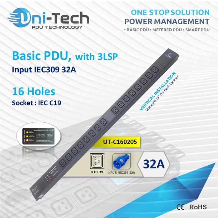 Jual PDU Power distribution unit 16 Holes C19 with SPD Input IEC309 32A ...