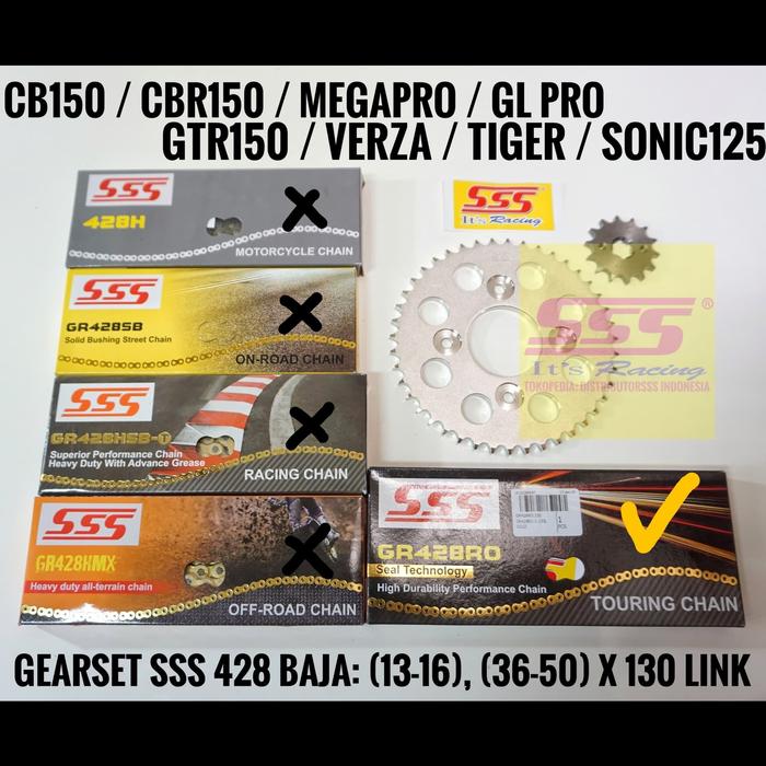 Jual GEARSET / GIRSET SSS 428 CBR/CB150/TIGER/SONIC/MEGAPRO GOLD RO ...