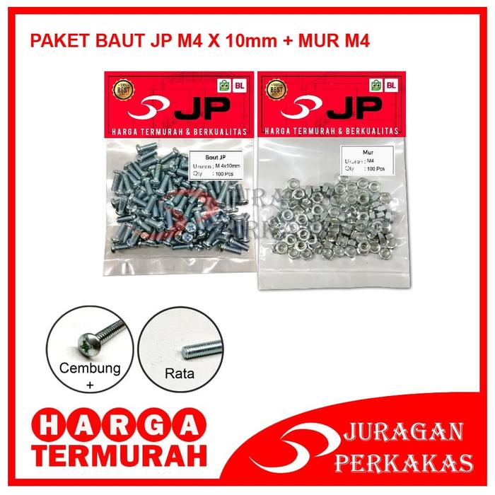 Jual PAKET 2 SET BAUT MUR 4x10 BAUT JP M 4 x 10 MM MUR M4 SKRUP ISI 100 PCS - Kota Cirebon ...