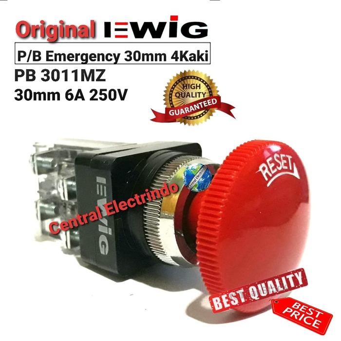 Jual Push Button Reset/Emergency EWIG PB3011MZ 30mm 4kaki. - Kota ...