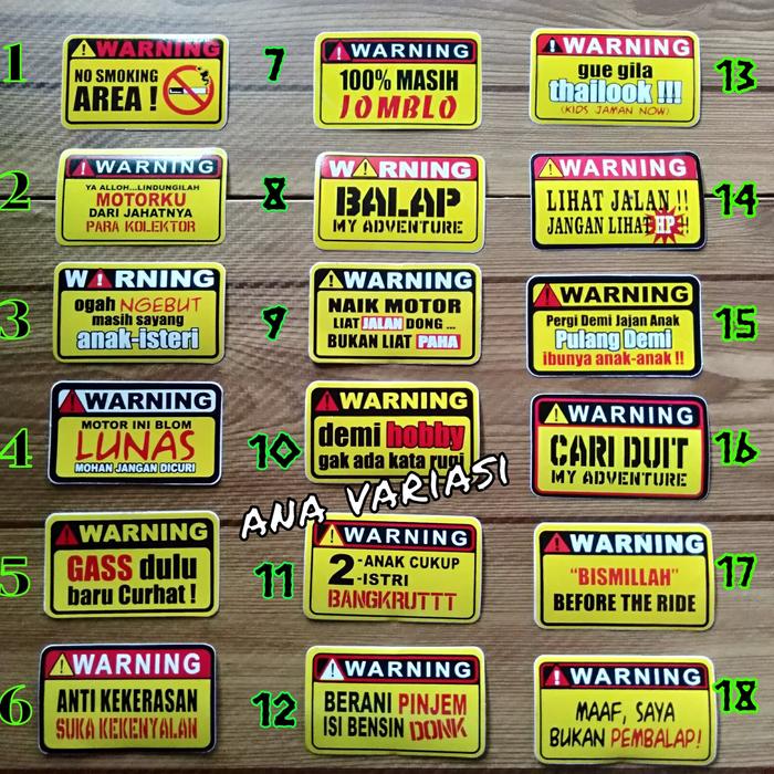 Jual sticker stiker motor warning kata kata unik grosir isi 100pcs campur - Jakarta Barat - ANA ...