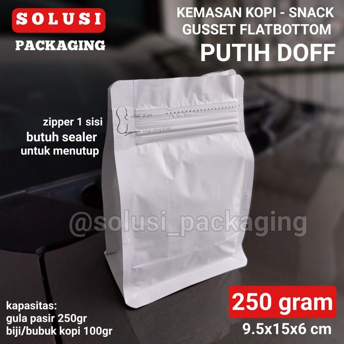 Jual Kemasan Kopi Gusset FLAT BOTTOM PUTIH doff 250 gram Plastik Klip Pouch - Kota Surabaya ...