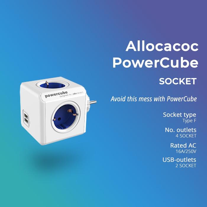 Jual Allocacoc Electric Socket Power Cube Original Usb Blue Jakarta Utara St