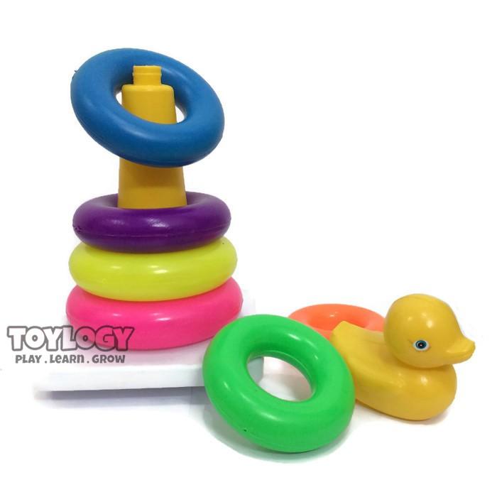 Jual Mainan Bayi Menara Ring Donat Susun Tower Bebek Round Stacking D3 ...