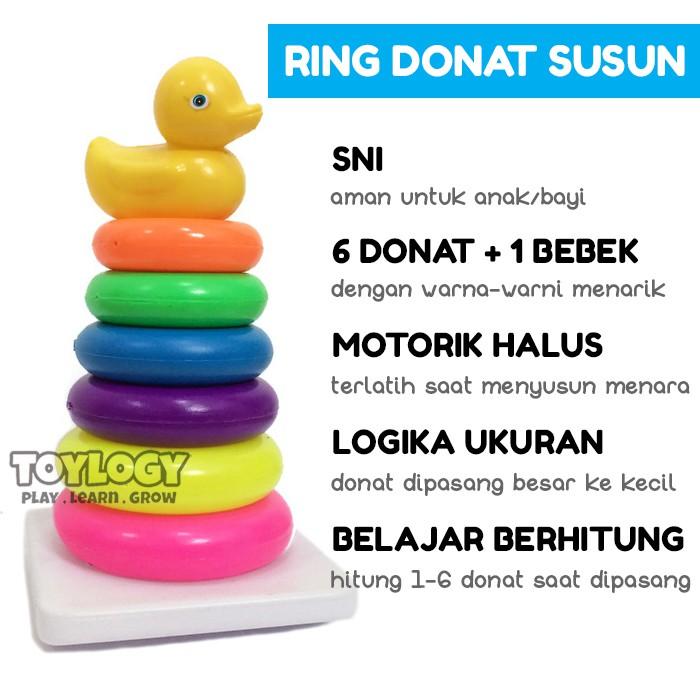 Jual Mainan Bayi Menara Ring Donat Susun Tower Bebek Round Stacking D3 ...